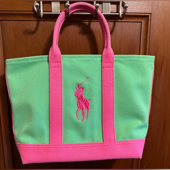 Polo Ralph Lauren | Bags | Polo Ralph Lauren Mini Tote Bag Green Pink ...